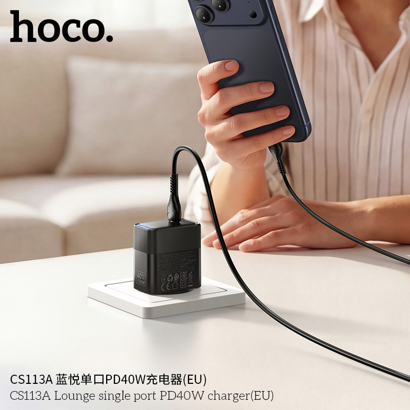 Hoco. CS113A Cargador Rapido PD40W Sin Colores Negro